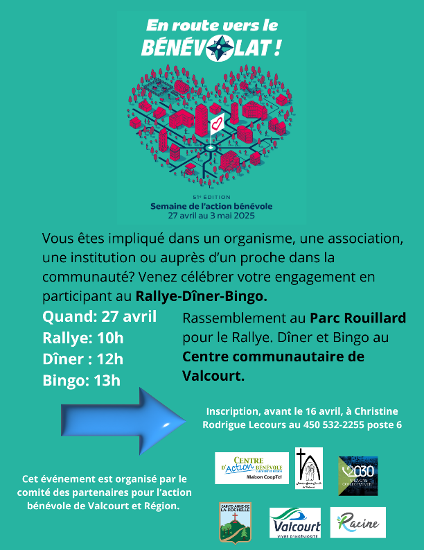 En avril au Centre d'action bénévole Valcourt et Région - Le Val-Ouest
